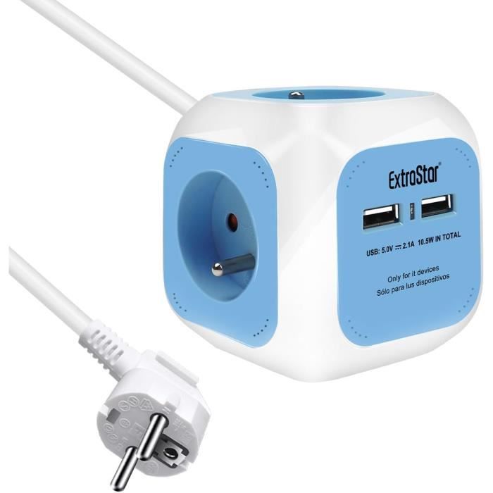 Multiprise Usb Cube, Bloc Multiprises Avec 4 Prises Et 2 Ports Usb ...