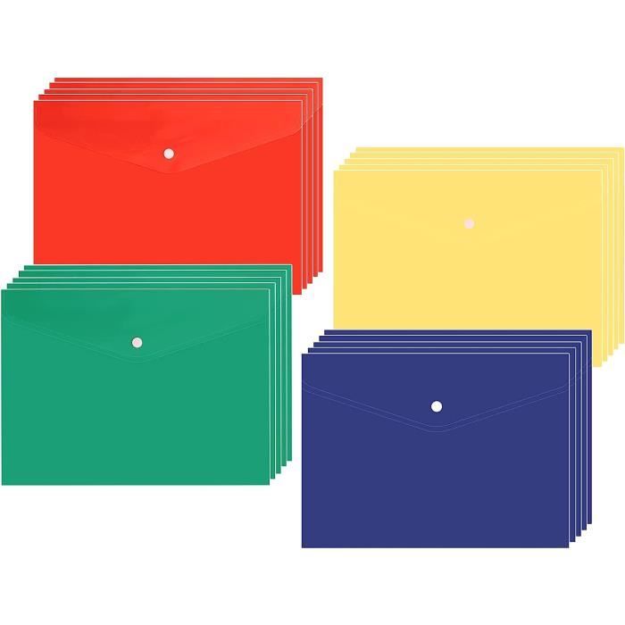 DONGLI Pochette Plastique A4 couleur(4 Couleurs,Lot de 20 ),Pochettes ...