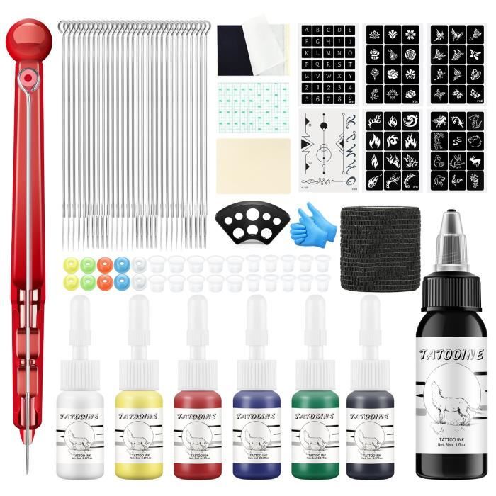 Tatouages Kit Stick Poke Kit Corps Machine À Tatouer Sans Fil Kit Rouge ...
