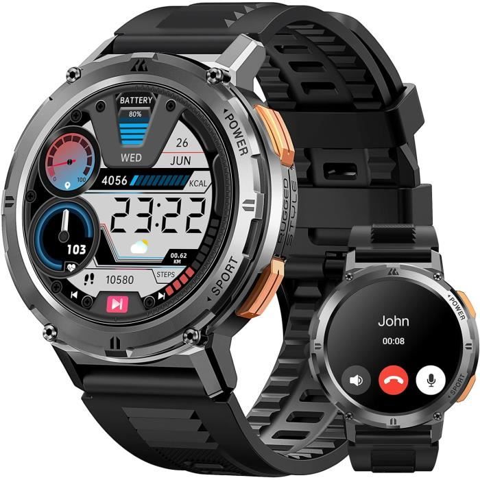 Montre Connectée Homme Militaire, 1.43'' Écran Toujours Activé Amoled Appel Sms, 5Atm Étanche 60 ...