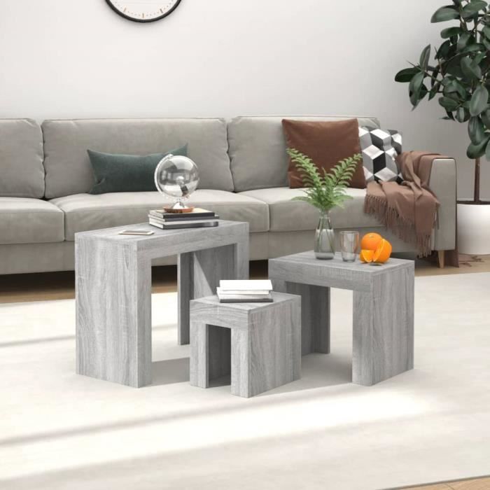 "Promo"Table de Salon LMT - Tables basses gigognes 3 pcs sonoma gris ...