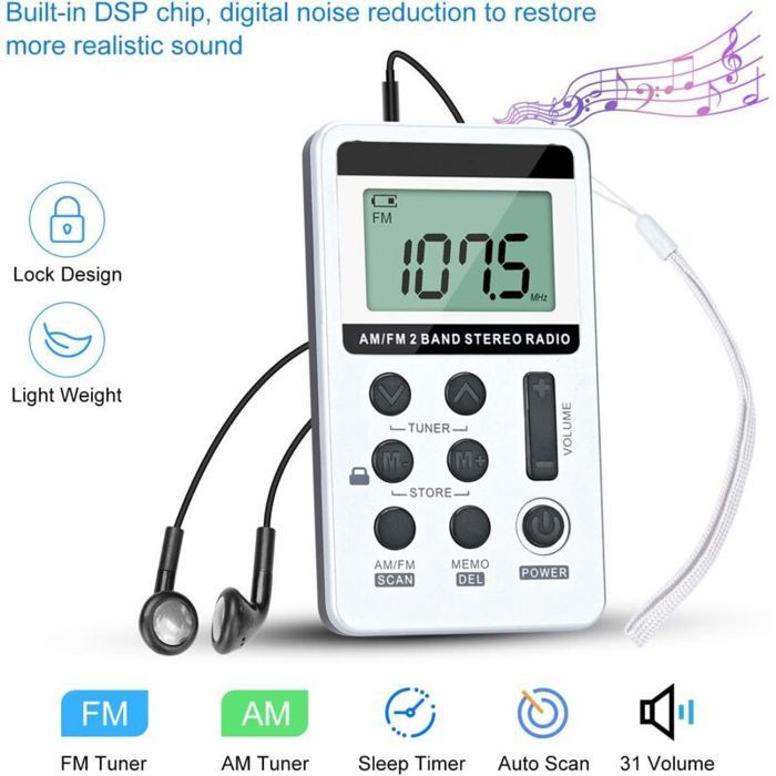 Mini radio stéréo portable, radio de poche rechargeable, radio stéréo ...