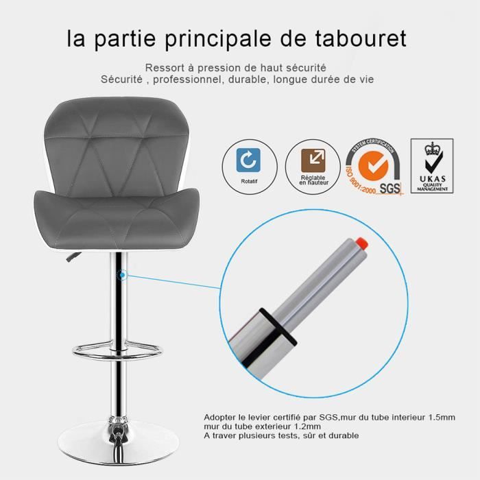 LOT DE 2 TABOURETS/CHAISE DE BAR AVEC DOSSIER HAUTEUR RÉGLABLE EN ...