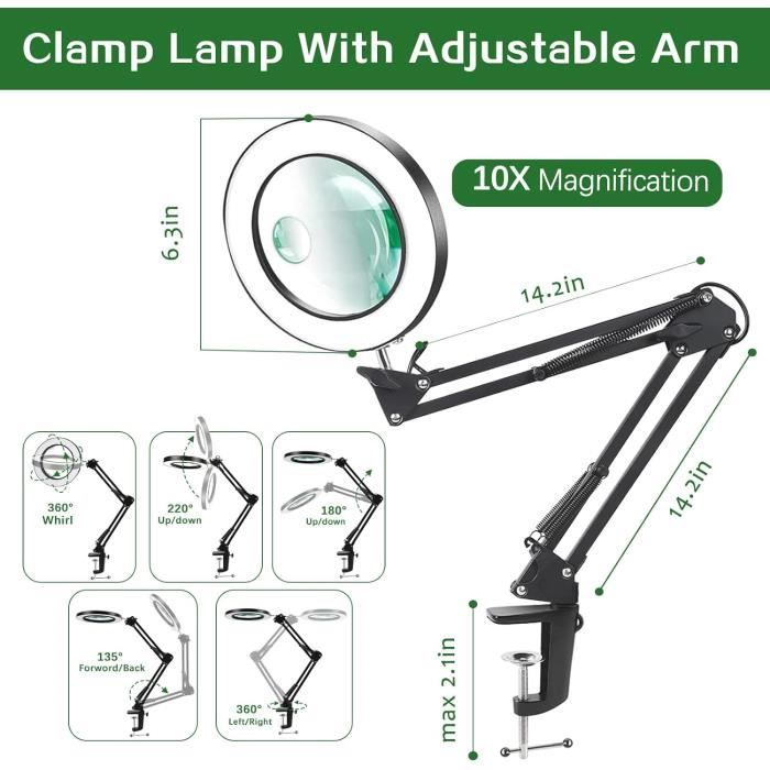 Lampe Loupe de Bureau 10X 15X et LED, Loupe Sur Pied avec 3 Modes de ...