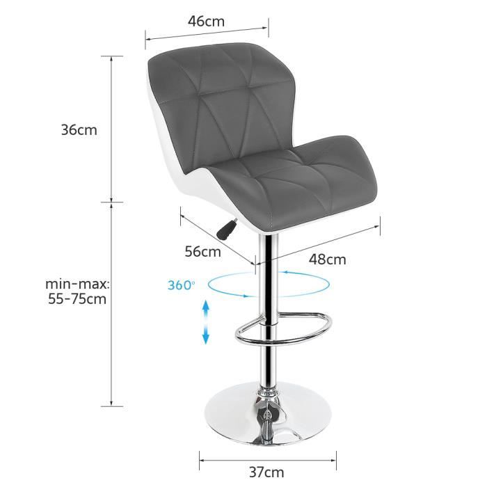 LOT DE 2 TABOURETS/CHAISE DE BAR AVEC DOSSIER HAUTEUR RÉGLABLE EN ...