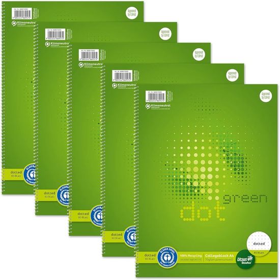 608573000 Green Collegeblock, Din A4, Lineature Dotted, 80 Feuilles, 4 ...