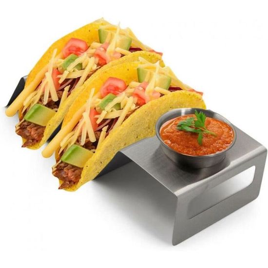 Support à tacos, plateau de service plus large avec tasse à sauce + poignée, en acier inoxydable ...