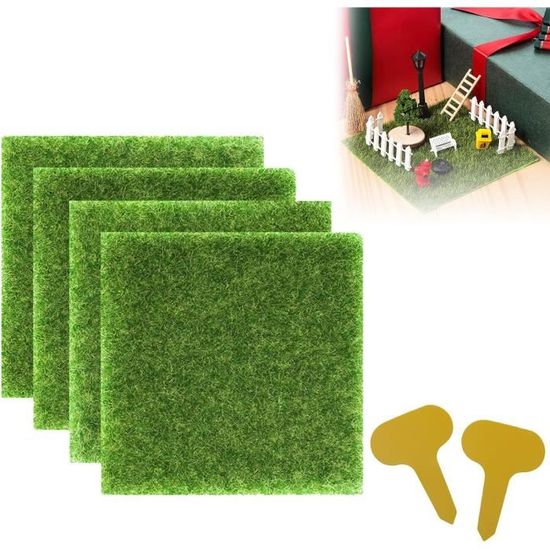 Mini Simulation Gazons, Tapis De Pelouse Verte Artificielle, 4 Pièces Herbe De Mousse Miniature ...