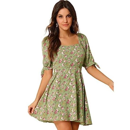 Robe Mini-robe ajustée et évasée Aline à imprimé floral et col en cœur ...