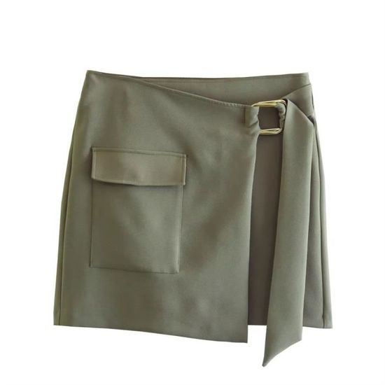 Jupe croisée taille haute pour femme - vert militaire Blanc - Cdiscount ...