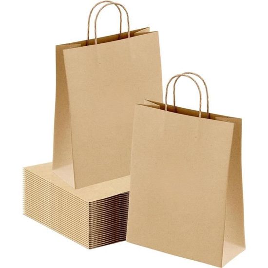 Lot 50 Sacs en Papier Kraft avec Poignée 18x8x23cm - Sacs de Transport ...