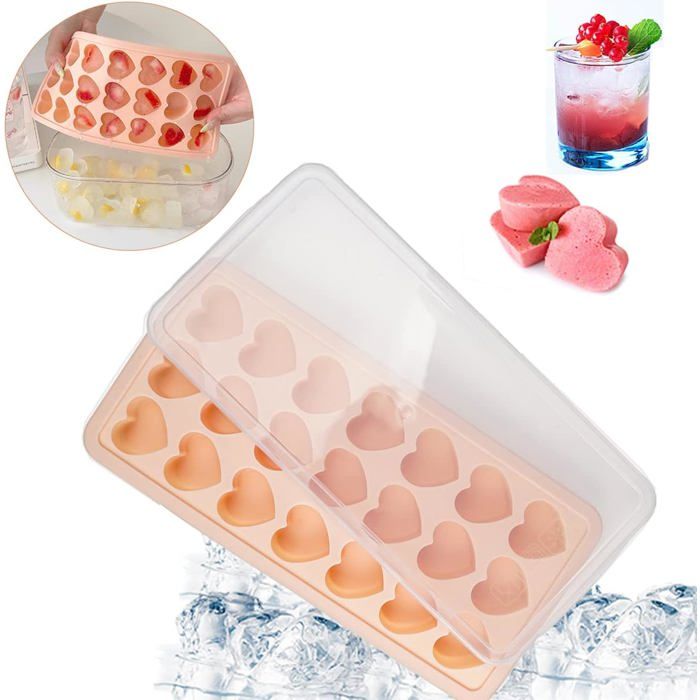 Silicone Facile à Démouler Moule Glaçons en Forme de Cœur, Moule de 21 ...