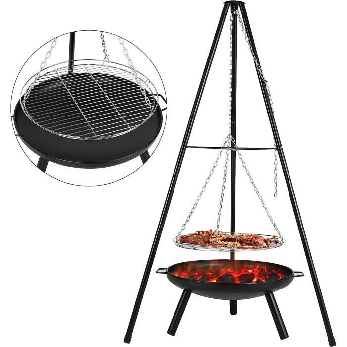 Brasero Exterieur avec Gril Suspendu,152cmTrépied Brasero Barbecue ...
