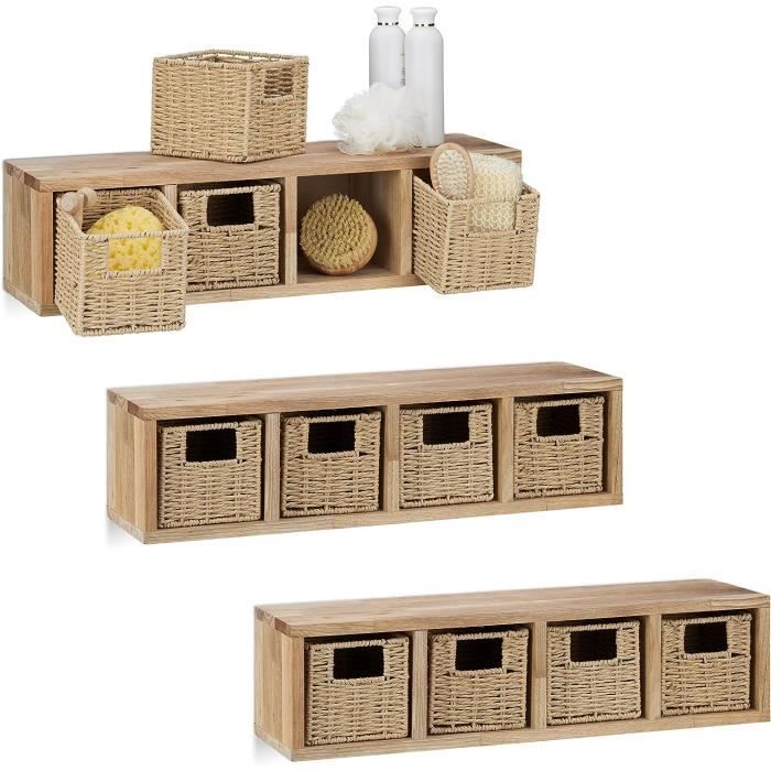 2X Etageres Cube Rangement, 8 Paniers Amovibles, Corbeille Bois Noyer ...