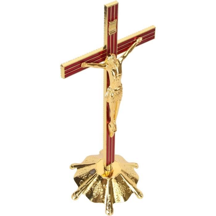 Crucifix Debout, Statue De Catholique Rétro Élégante Couleur Or Rouge ...