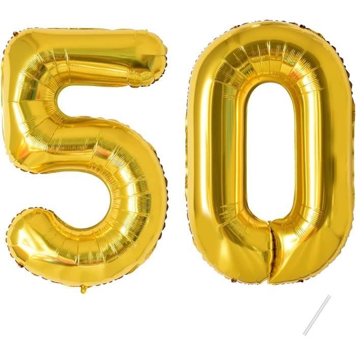 Ballons Anniversaire 50 Or - 100cm Ballon Chiffre 50 Numéro 50 - Happy ...