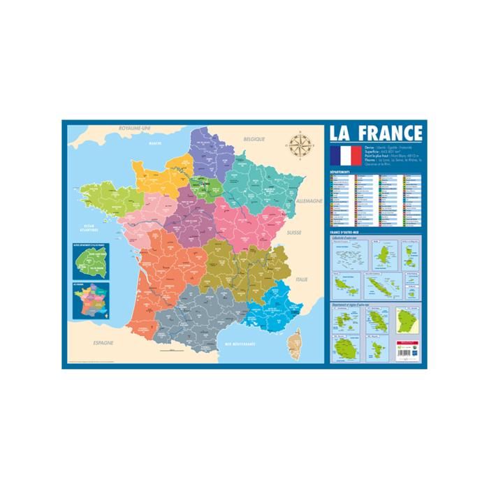 Poster pédagogique - Carte de la France administrative - 52x76cm - A ...