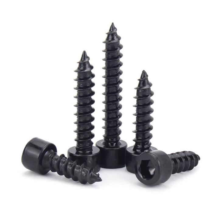 Vis Autotaraudeuses Vis À Bois Noir Acier Au Carbone Vis À Six Pans Creux M6X60Mm (10 Pcs)[n3728 ...