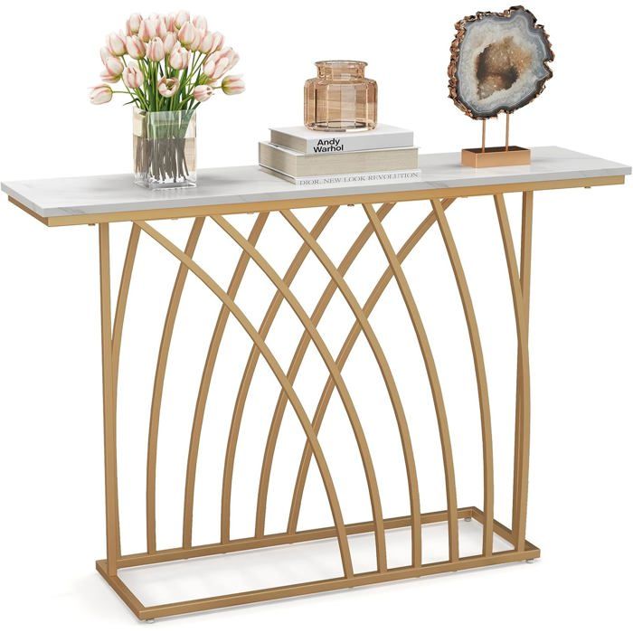 COSTWAY Console Meuble Entrée, Effet Marbre - 120 x 30 x 80 CM - Table ...