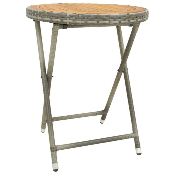 TAM Table à thé Gris 60 cm Résine tressée et bois d'acacia solide ...