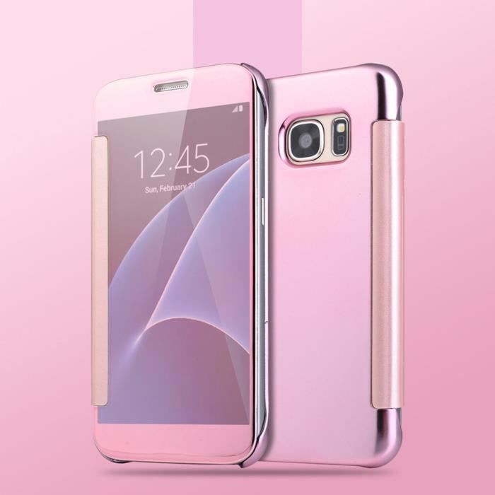 Étui Miroir Samsung galaxy S7 Edge– Filp Housse Étui Clapet Translucide ...