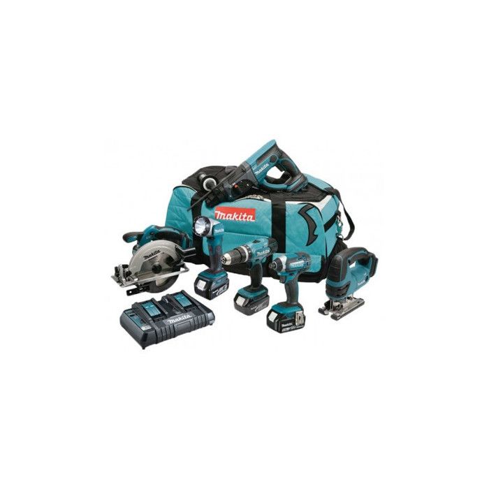 MAKITA Pack 6 machines DLX6068PT avec 3 batteries 18V 5Ah Li-ion, sac ...