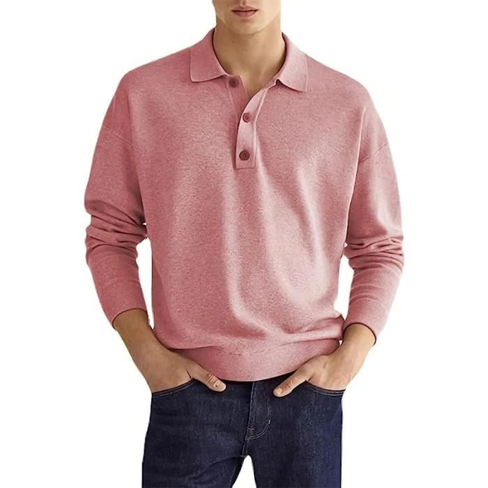 Nouveau Polo à manches longues décontracté à col roulé pour hommes rose ...