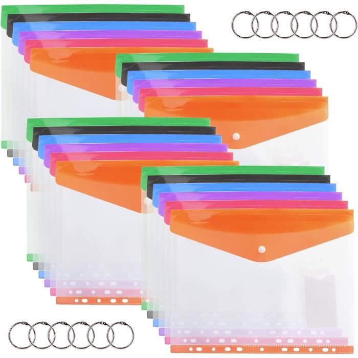 Lot de 24 Pochettes Plastiques Perforées A4, Pochette Transparente ...