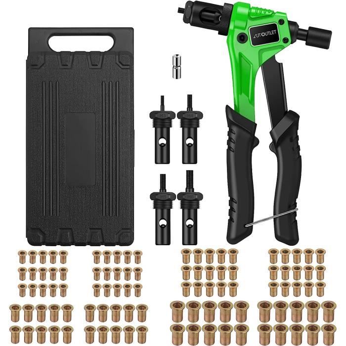 Kit De 8"Pince Ecrou A Riveter Pistolet À Ecrou Rivets Avec Mandrins M3 M4 M5 M6 Et 100Pcs ...