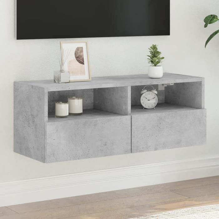 "BEST"Banc TV Meuble Télé mural gris béton - 80x30x30 cm bois d ...