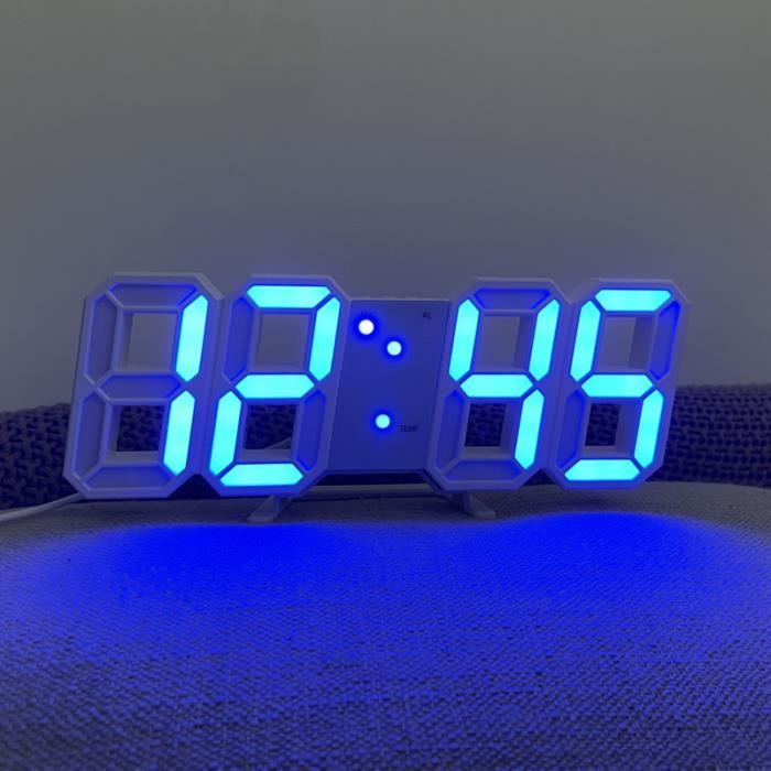 YESCUSTOM Réveil numérique 3D Horloge LED,Température,Date,12-24 Heures USB Charge-Réveil Blanc ...