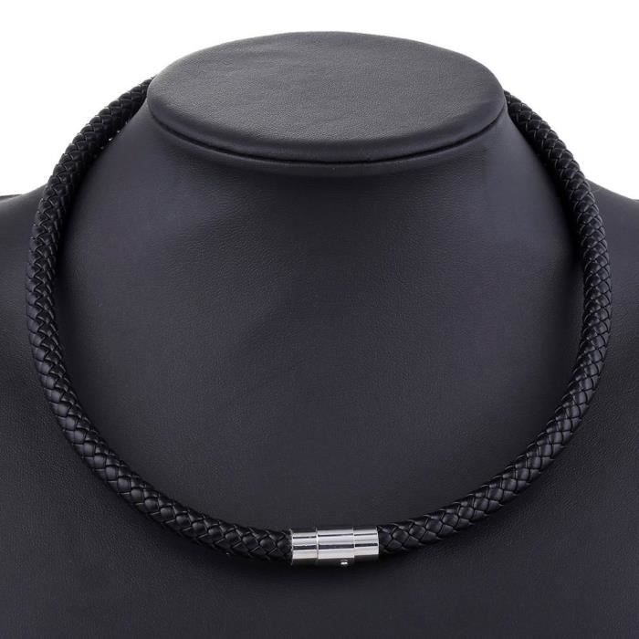 8mm Black UN50-16inch 40cm -Collier en cuir pour hommes marron noir ...