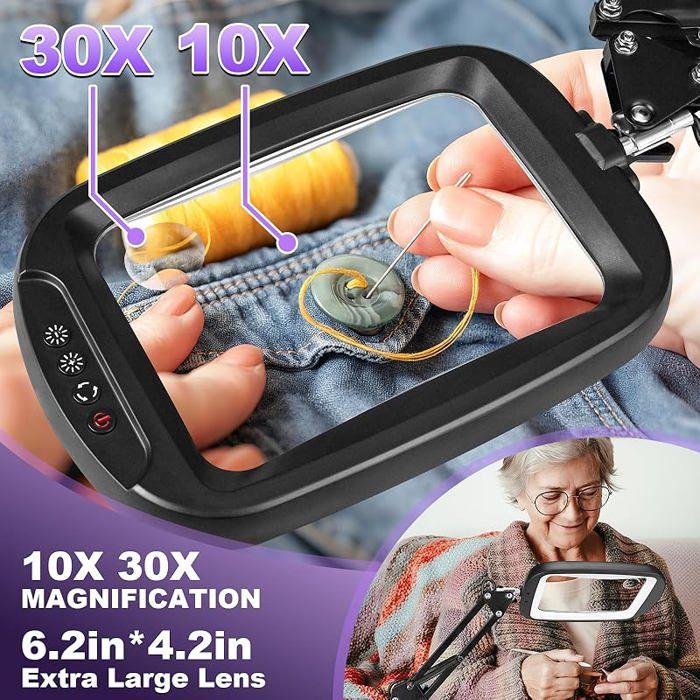 10X 30X Loupe avec Lumière et Support Lampe Loupe Éclairée à 60 LED 5 ...