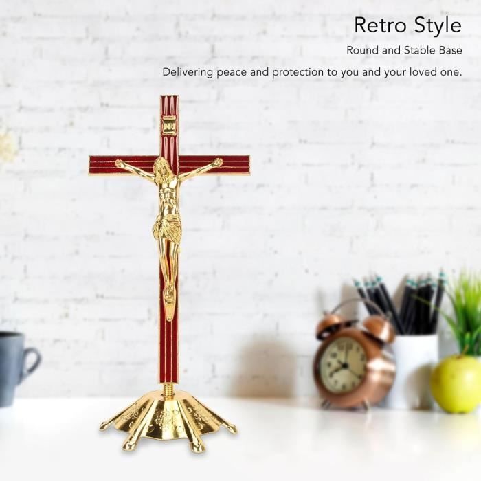 Crucifix Debout, Statue De Catholique Rétro Élégante Couleur Or Rouge ...