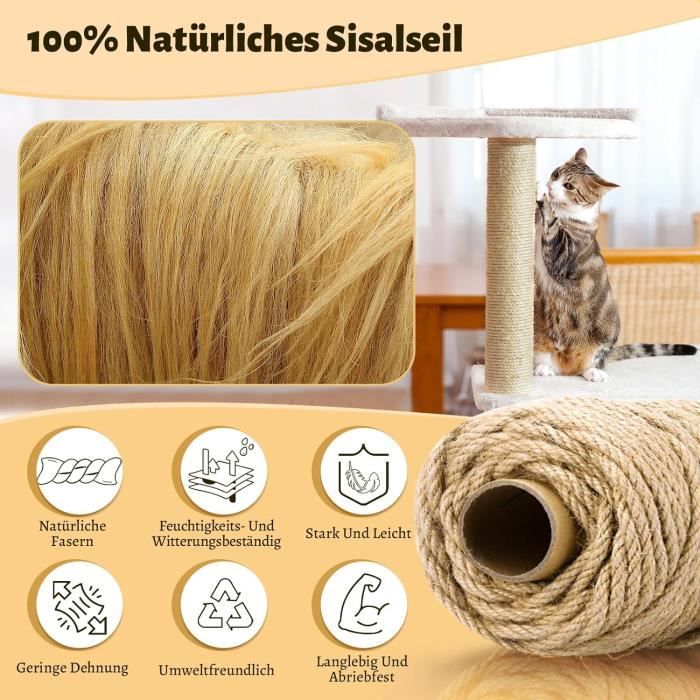 6Mm ×50M Corde En Sisal Naturel, Corde Arbre À Chat, Sisal Pour Arbre À ...