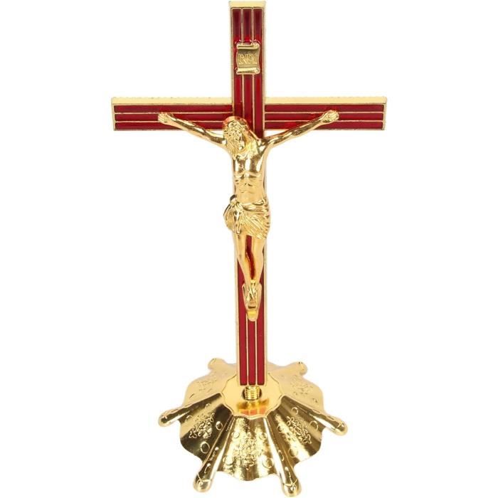 Crucifix Debout, Statue De Catholique Rétro Élégante Couleur Or Rouge ...