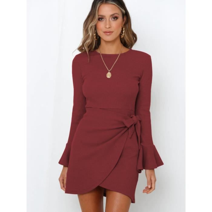 Robe,Mini robe à lacets pour femmes, tenue de soirée Chic, évasée ...