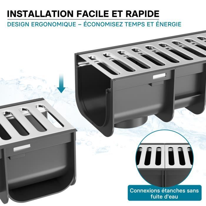 Caniveau 1 m Grille de recouvrement galvanisée Drainage 1,5t Eaux usées ...