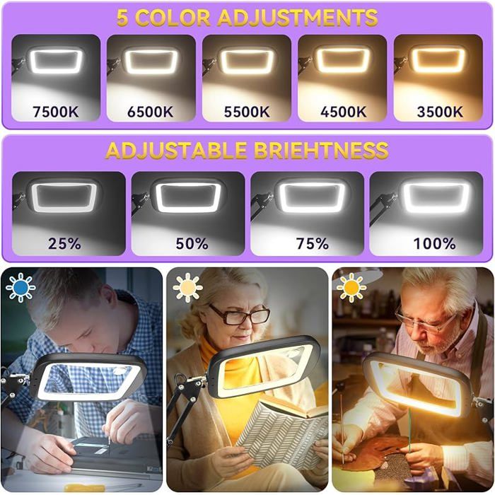 10X 30X Loupe avec Lumière et Support Lampe Loupe Éclairée à 60 LED 5 ...