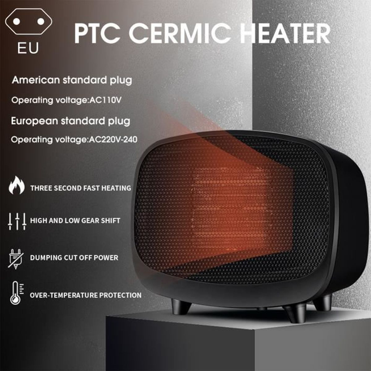 Mini Chauffage Noir de bureau, Radiateur Soufflant durable de chaleur ...