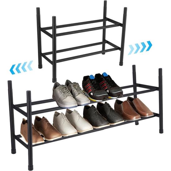 Meuble Chaussure 2 Niveaux, Étagère Chaussures Extensible 44-82cm ...