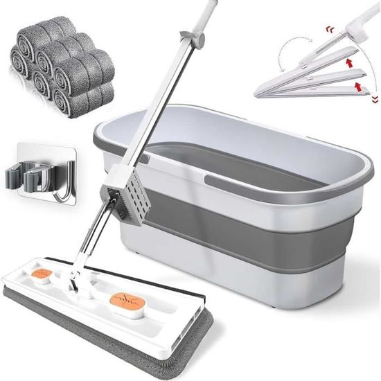 Grand Balai Plat Nouveau Style,Kit Balai Serpillère Et Seau Avec Porte Balais Mural,Vadrouille ...