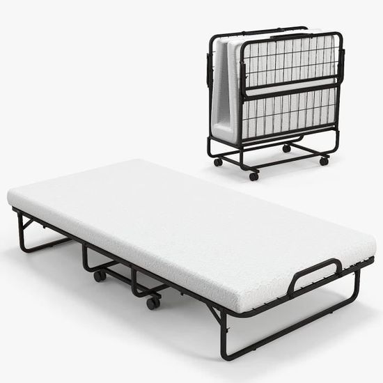 Lit Pliant à Roulettes avec Matelas 10CM - GOPLUS - 190x96CM Charge ...