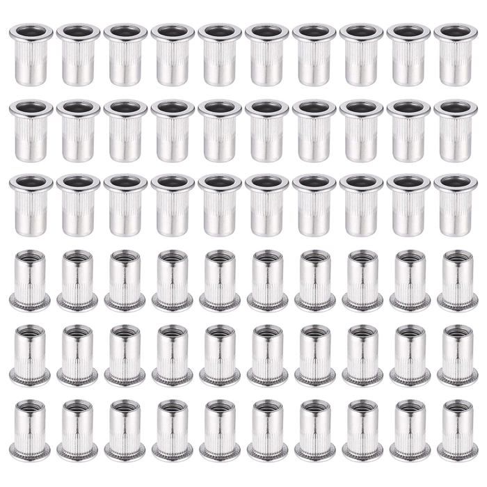 60 pièces 304 écrou à rivet en acier inoxydable M6 écrou borgne à tête ...