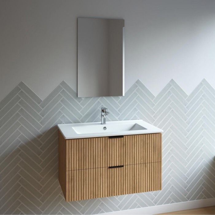 Meuble salle de bain simple vasque 80cm bois MDF ondulé - Cdiscount Maison