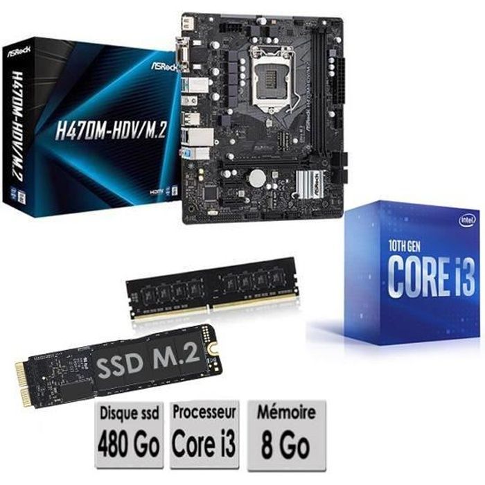 Kit Evolution Intel Pentium Core I3 - Asrock H470M-HDV/M2 - 8 Go DDR4 ...