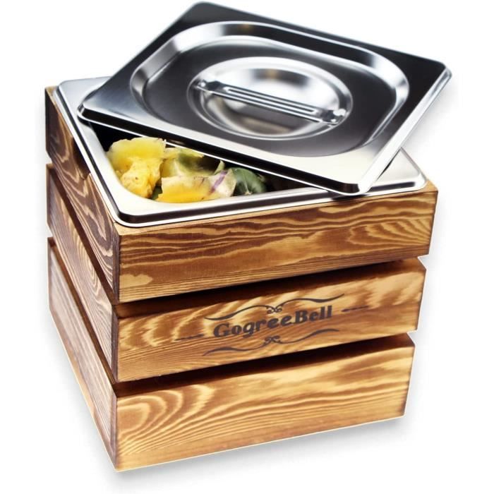 Bac à compost de cuisine avec couvercle et boîte en bois de pin ...