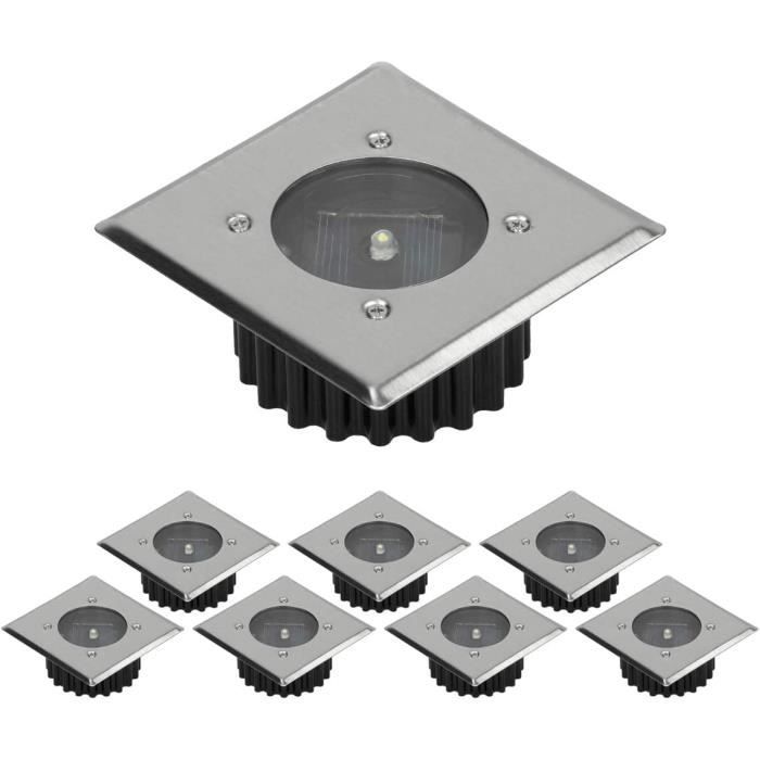 8X Spot Solaire Led Encastrable Au Sol - Carré - En Acier Inoxydable ...