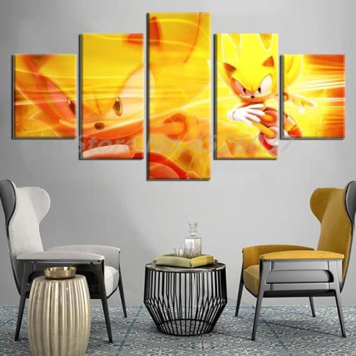 Soni le hérisson affiche dessin animé cadre 5 morceaux de toile art ...