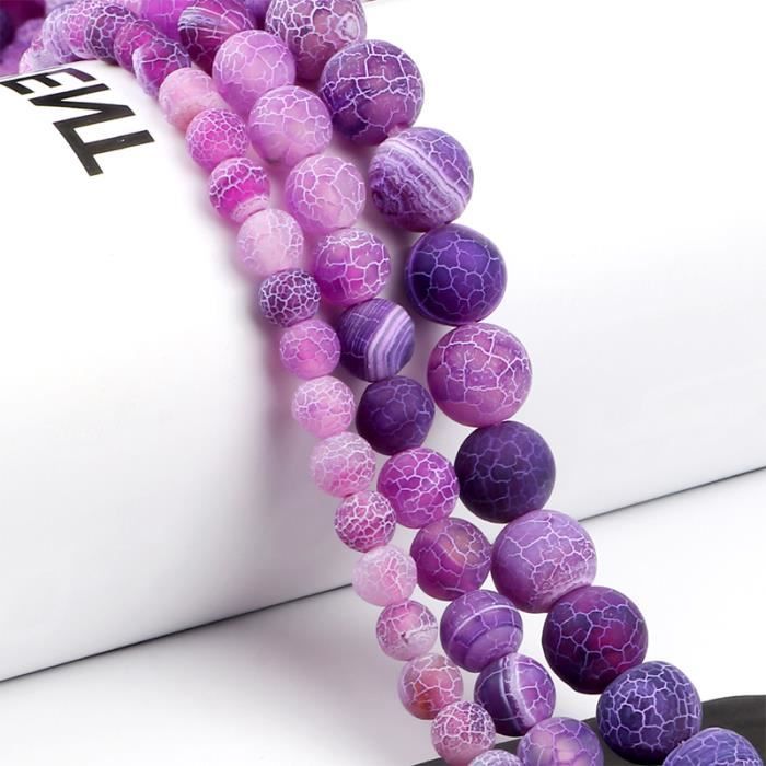 Pierre naturelle violette mate craquelée perle ronde ample 1086mm pour ...